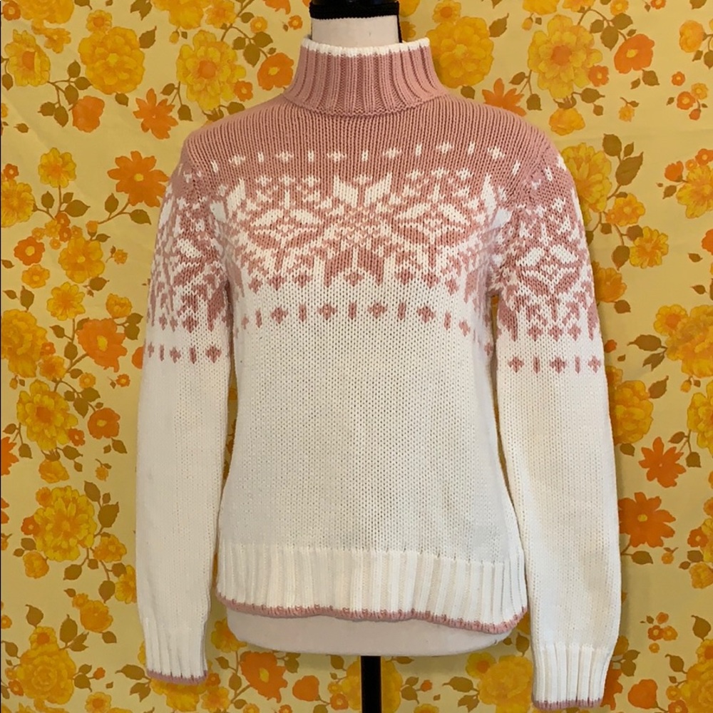 Super Cute Vintage Baby Pink Snowflake Sweater - Gem